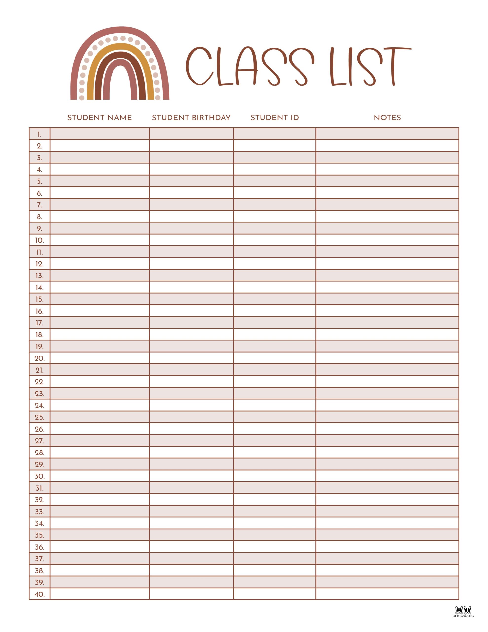 Class List Templates - 12 FREE Printables | Printabulls