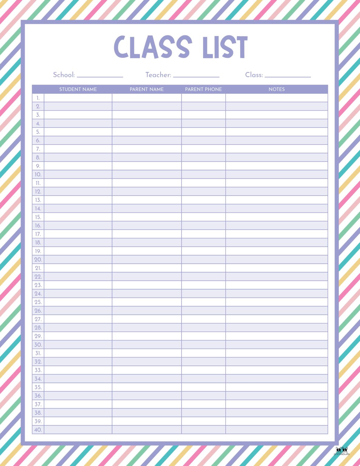 Class List Templates - 12 FREE Printables | Printabulls