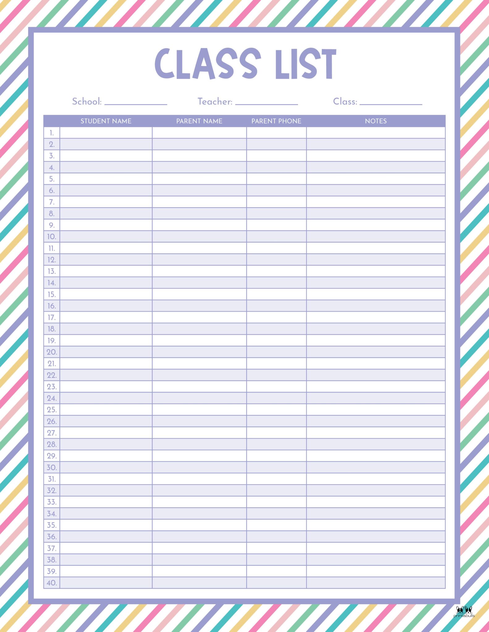 Class List Templates - 12 FREE Printables | Printabulls