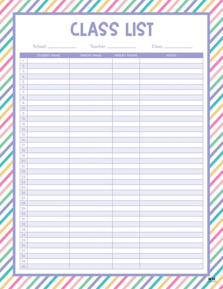 Class List Templates - 12 FREE Printables | Printabulls