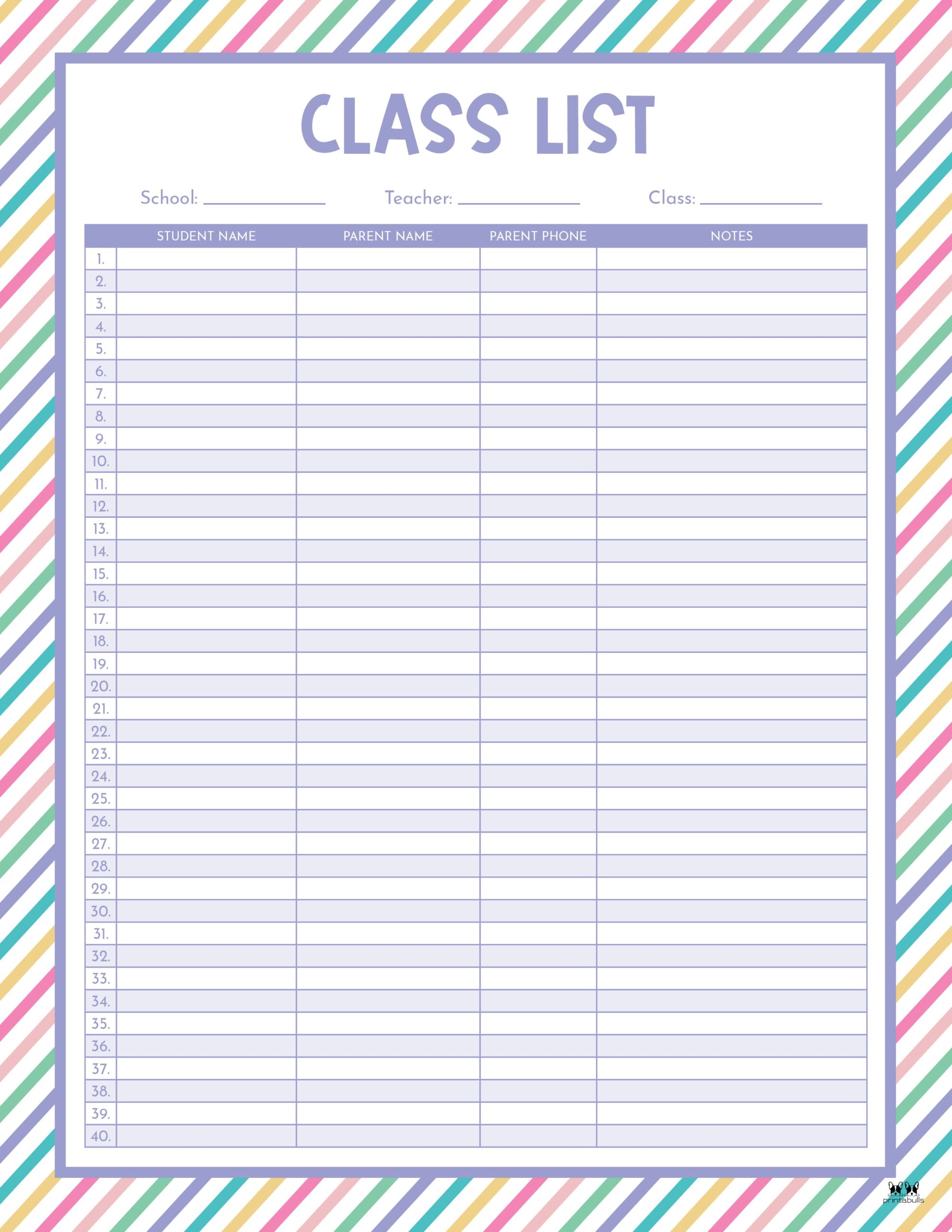 Class List Templates - 12 FREE Printables | Printabulls