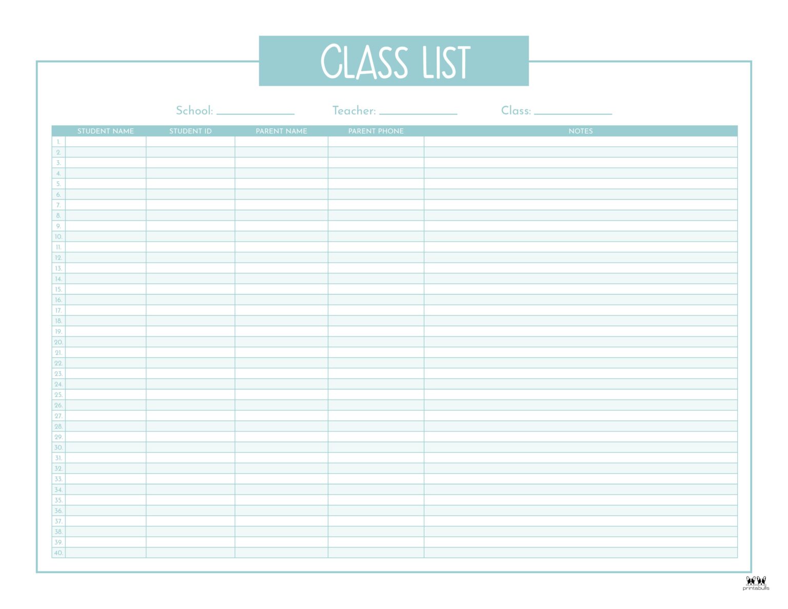 Class List Templates - 12 FREE Printables | Printabulls