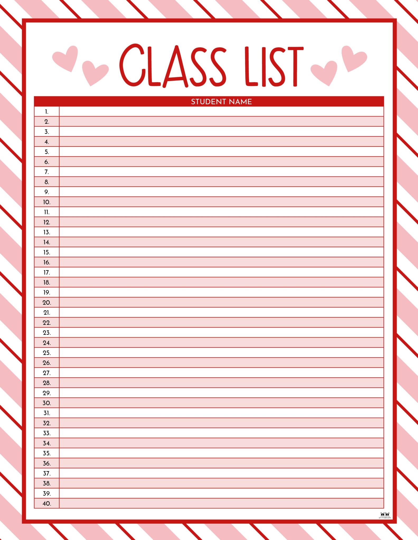 Class List Templates - 12 FREE Printables - PrintaBulk