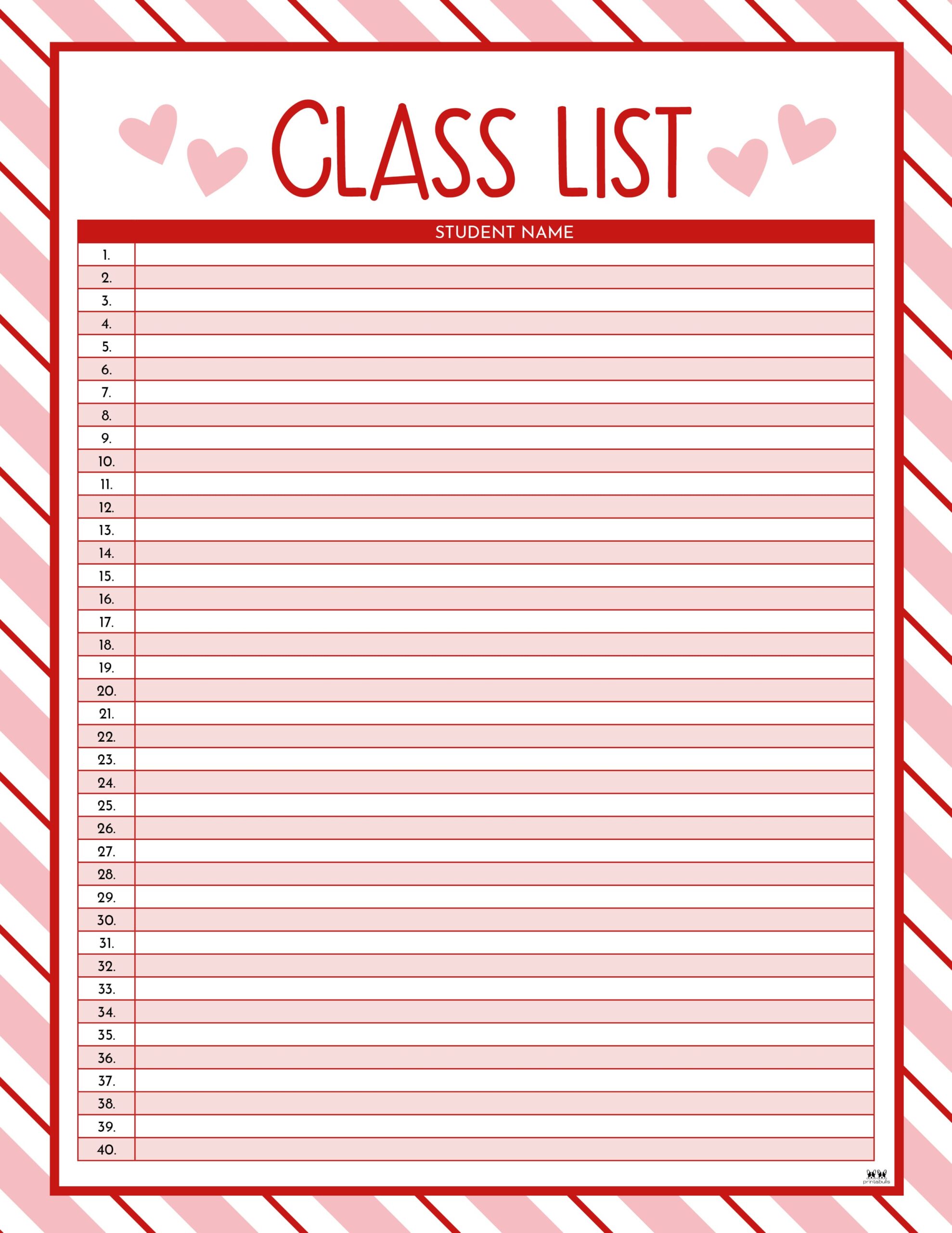 Class List Templates - 12 FREE Printables | Printabulls