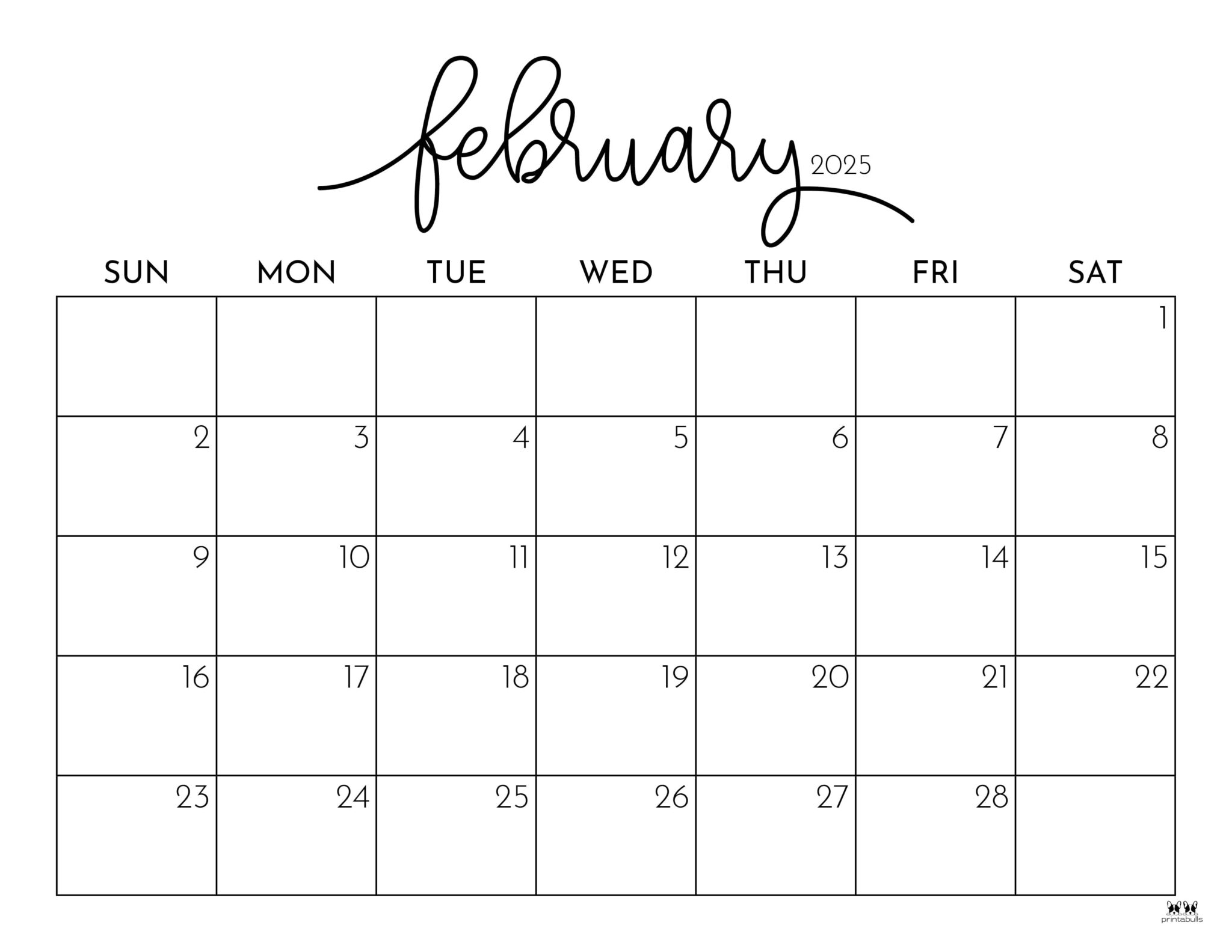 February 2025 Calendars - 107 FREE Printables | Printabulls