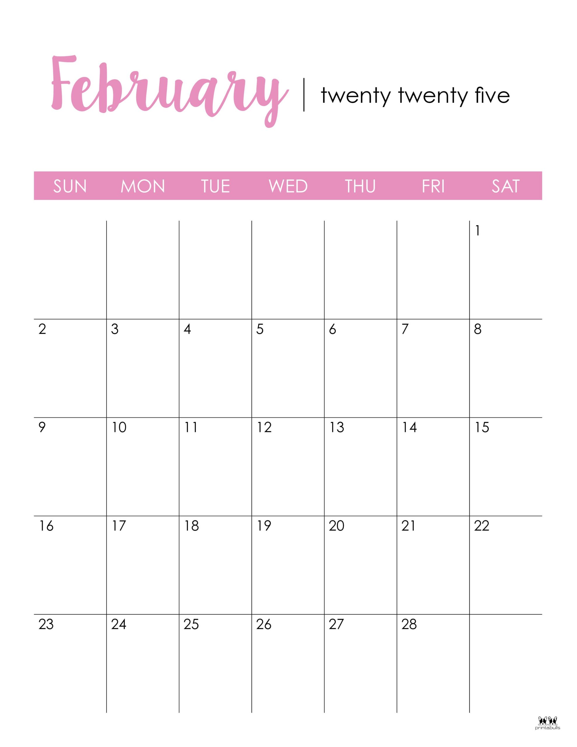 February 2025 Calendars - 107 FREE Printables | Printabulls