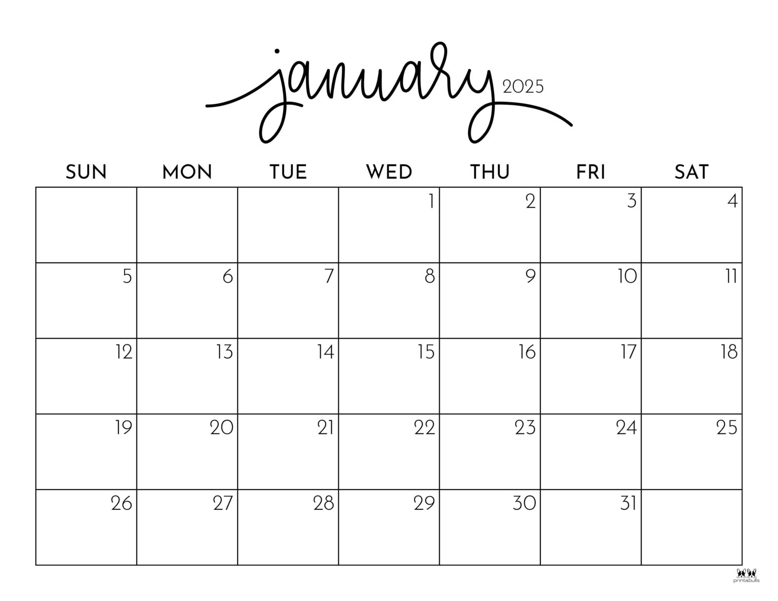 January 2025 Calendars - 107 FREE Printables | Printabulls