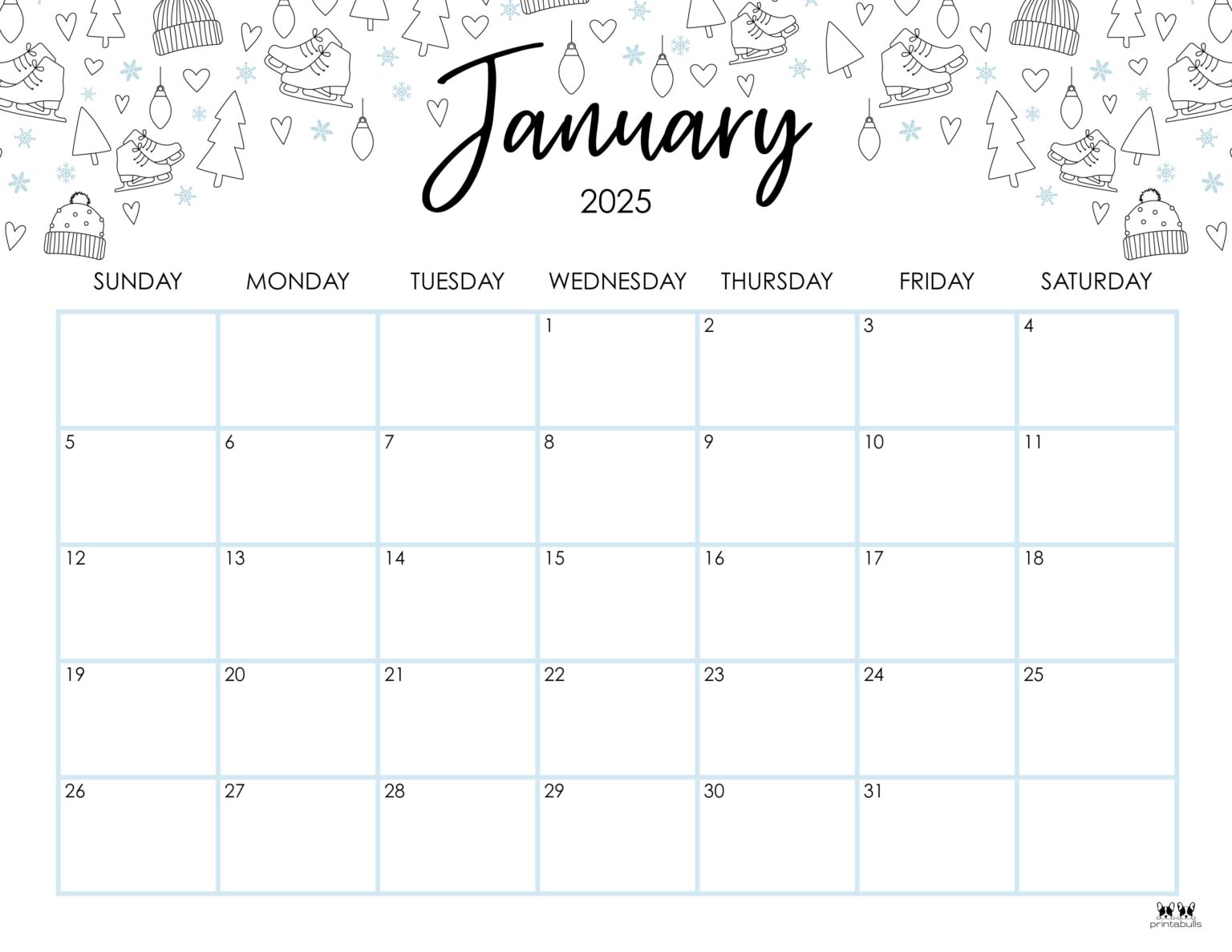 January 2025 Calendars - 107 FREE Printables | Printabulls