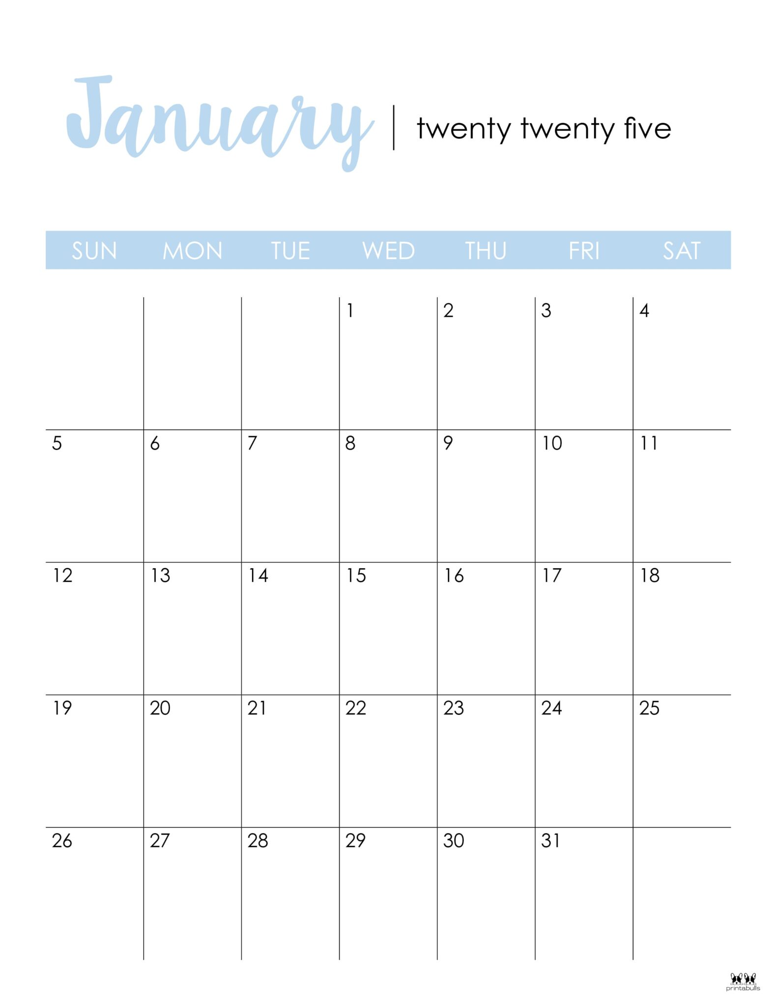 January 2025 Calendars - 107 FREE Printables | Printabulls