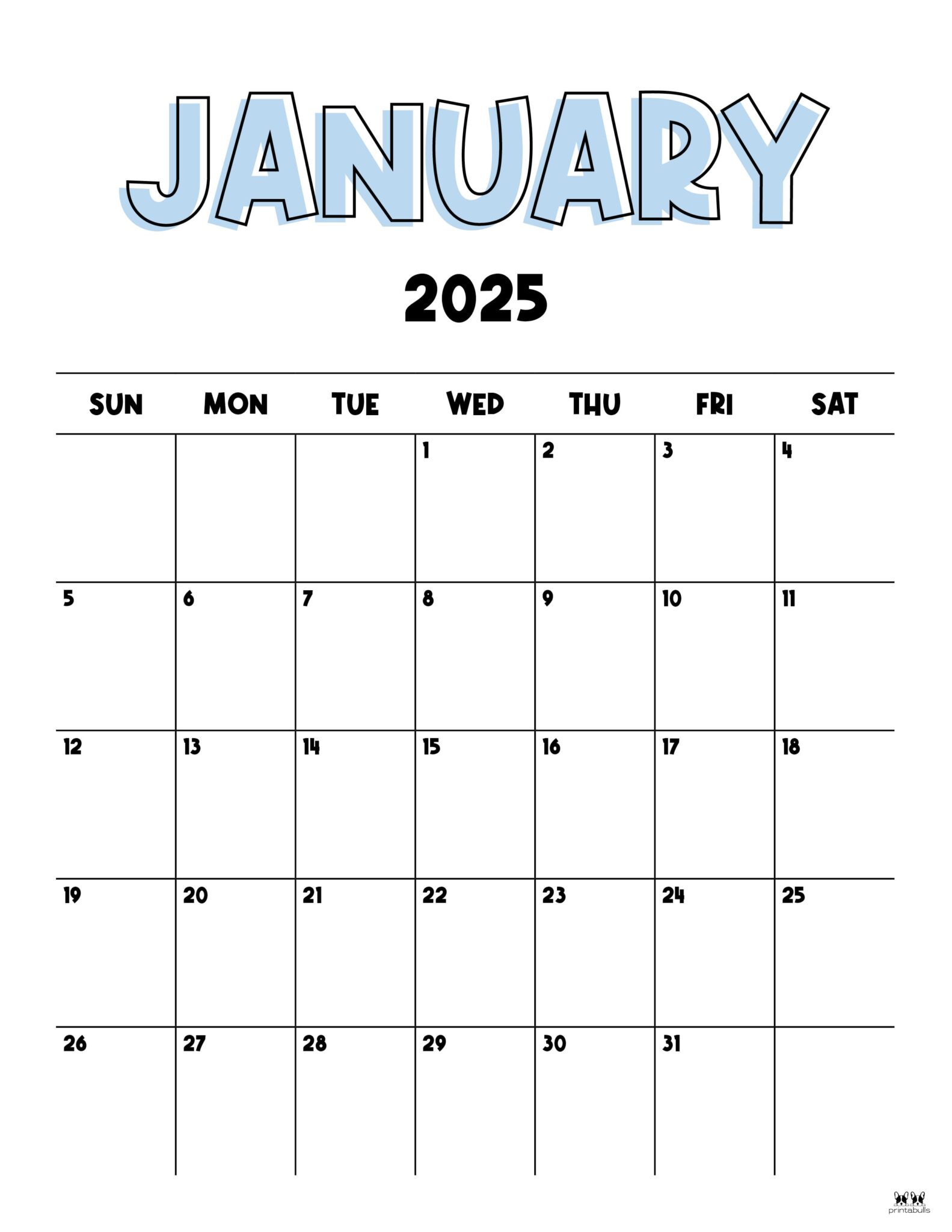 January 2025 Calendars - 107 FREE Printables | Printabulls