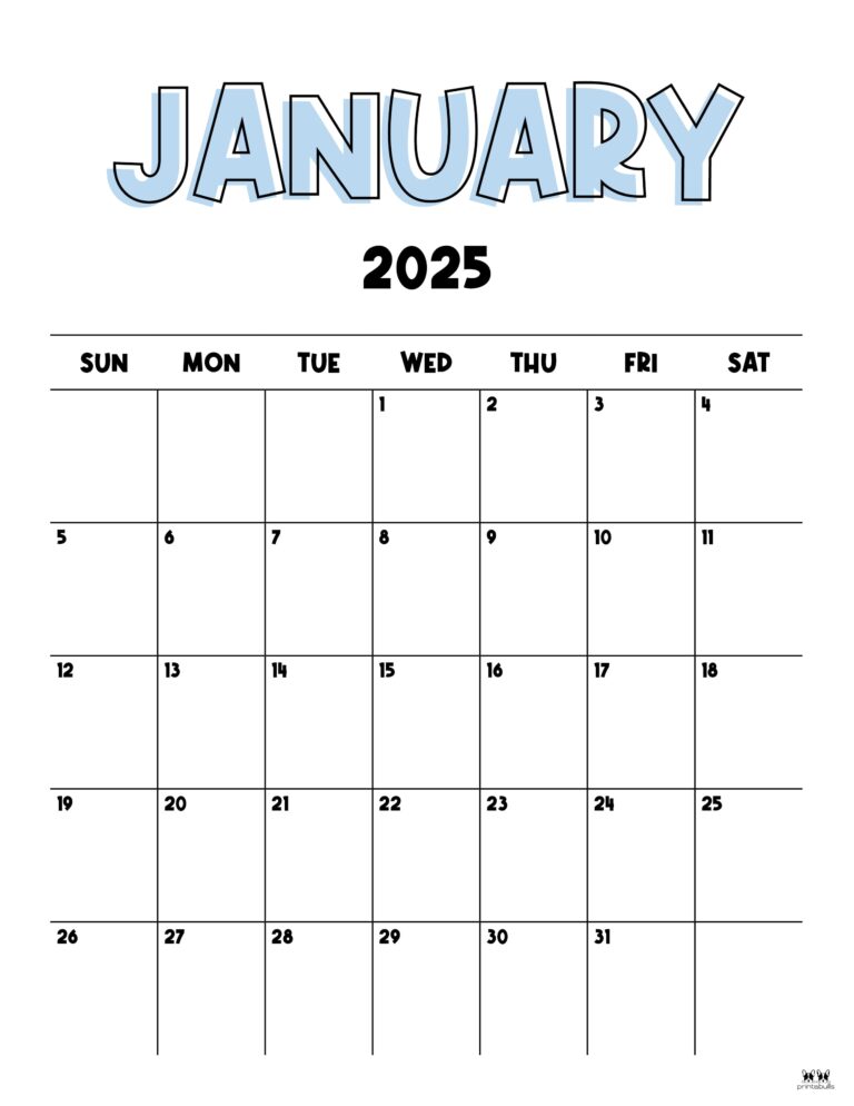 January 2025 Calendars - 107 FREE Printables | Printabulls