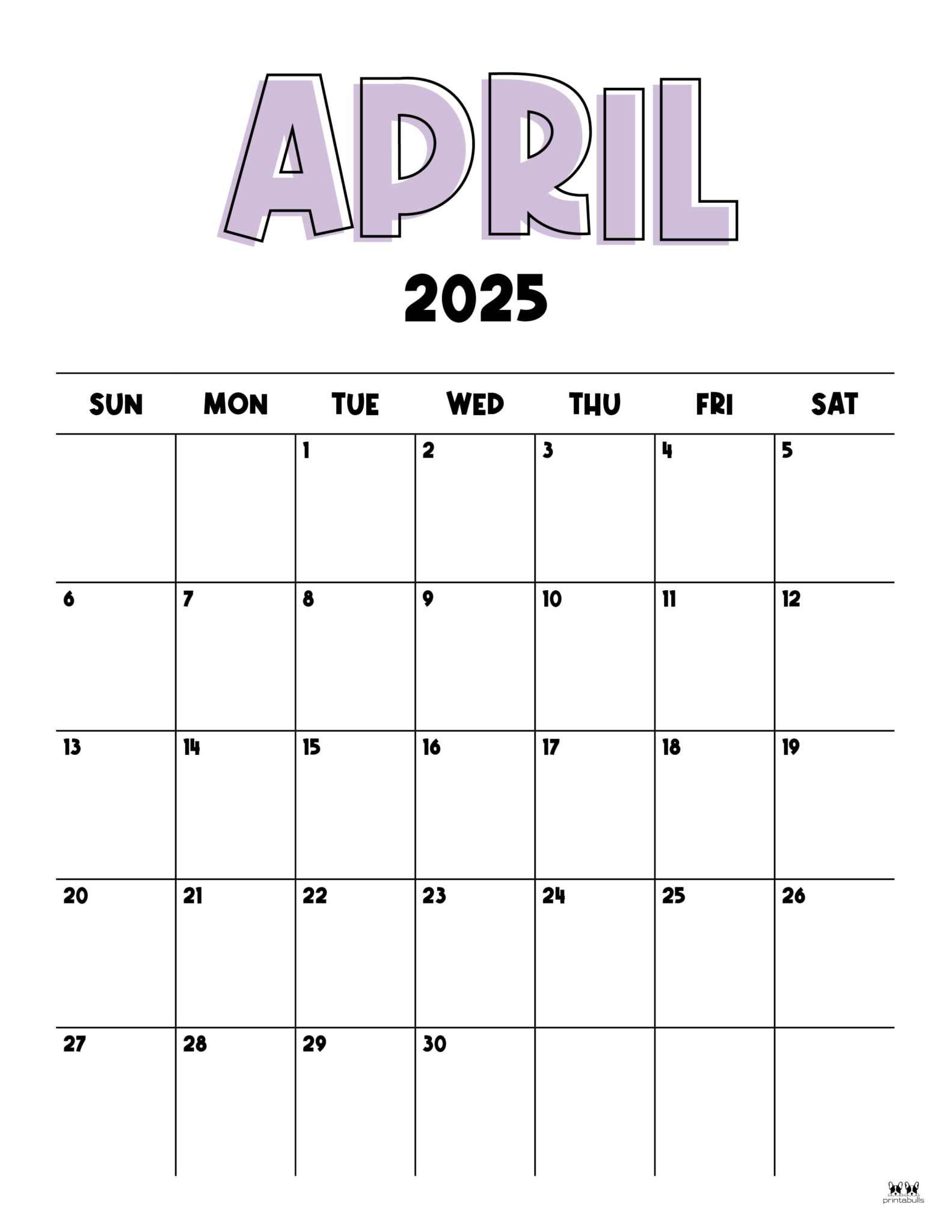 April 2025 Calendars - 107 FREE Printables | Printabulls