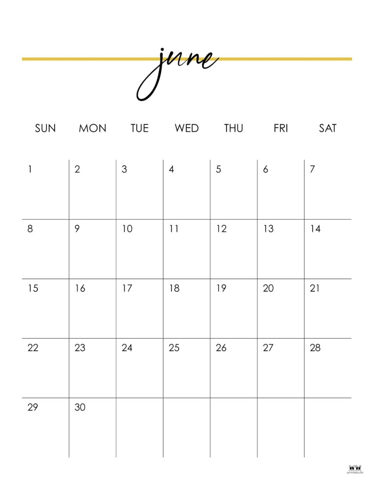 June 2025 Calendars - 107 FREE Printables | Printabulls