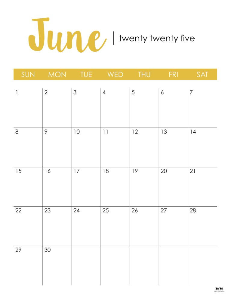 June 2025 Calendars - 107 FREE Printables | Printabulls