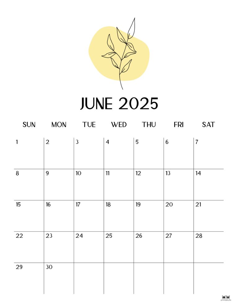 June 2025 Calendars - 107 FREE Printables | Printabulls