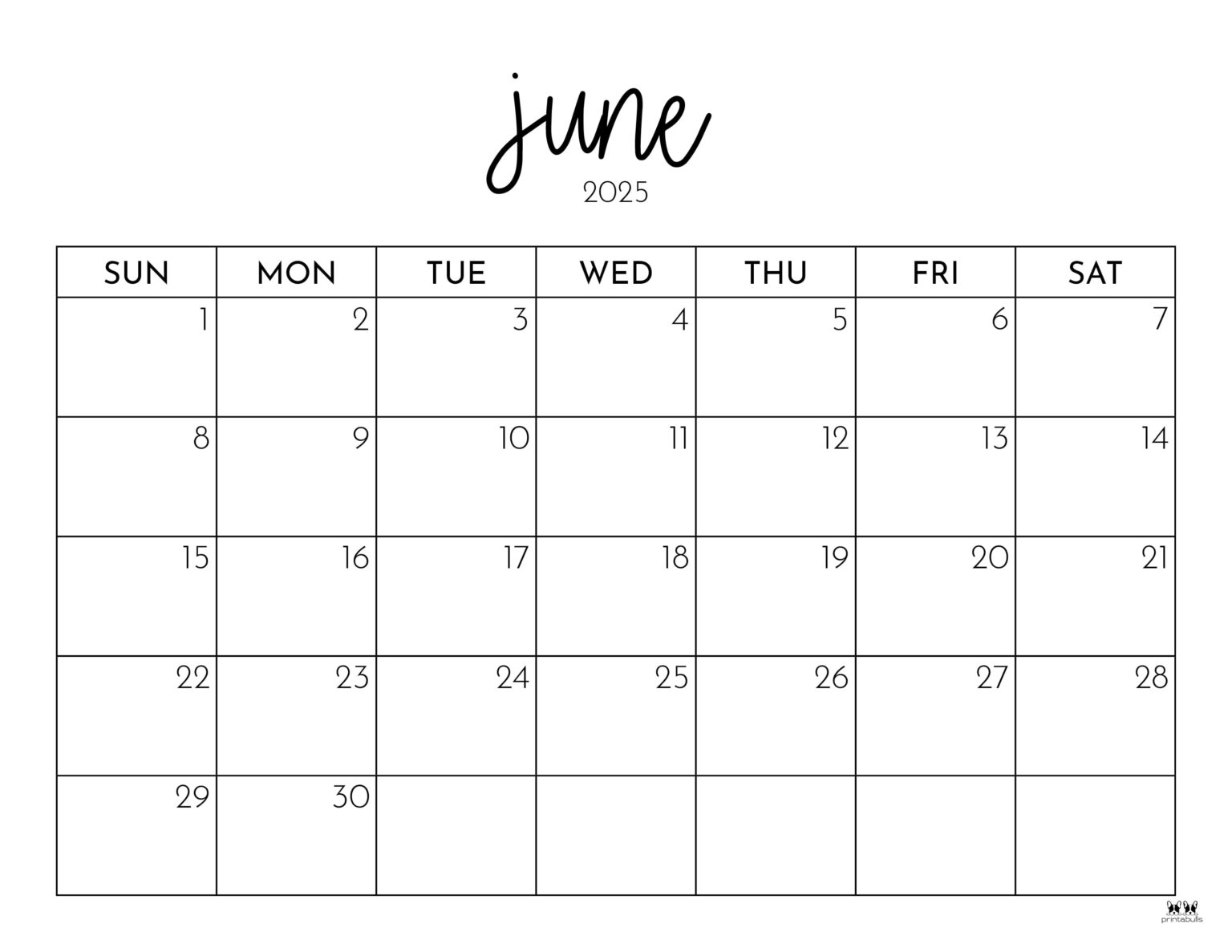 June 2025 Calendars - 107 FREE Printables | Printabulls