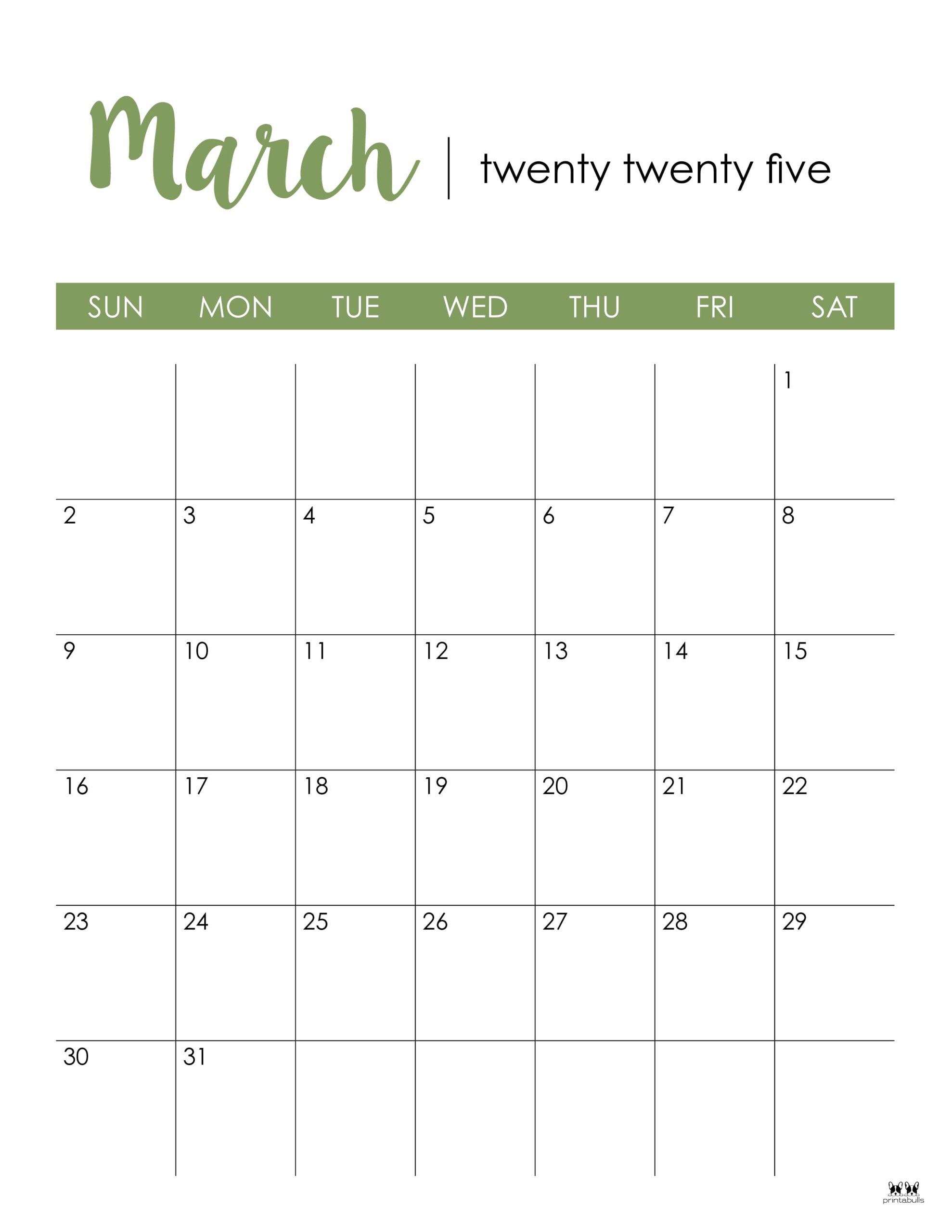 March 2025 Calendars - 107 FREE Printables | Printabulls