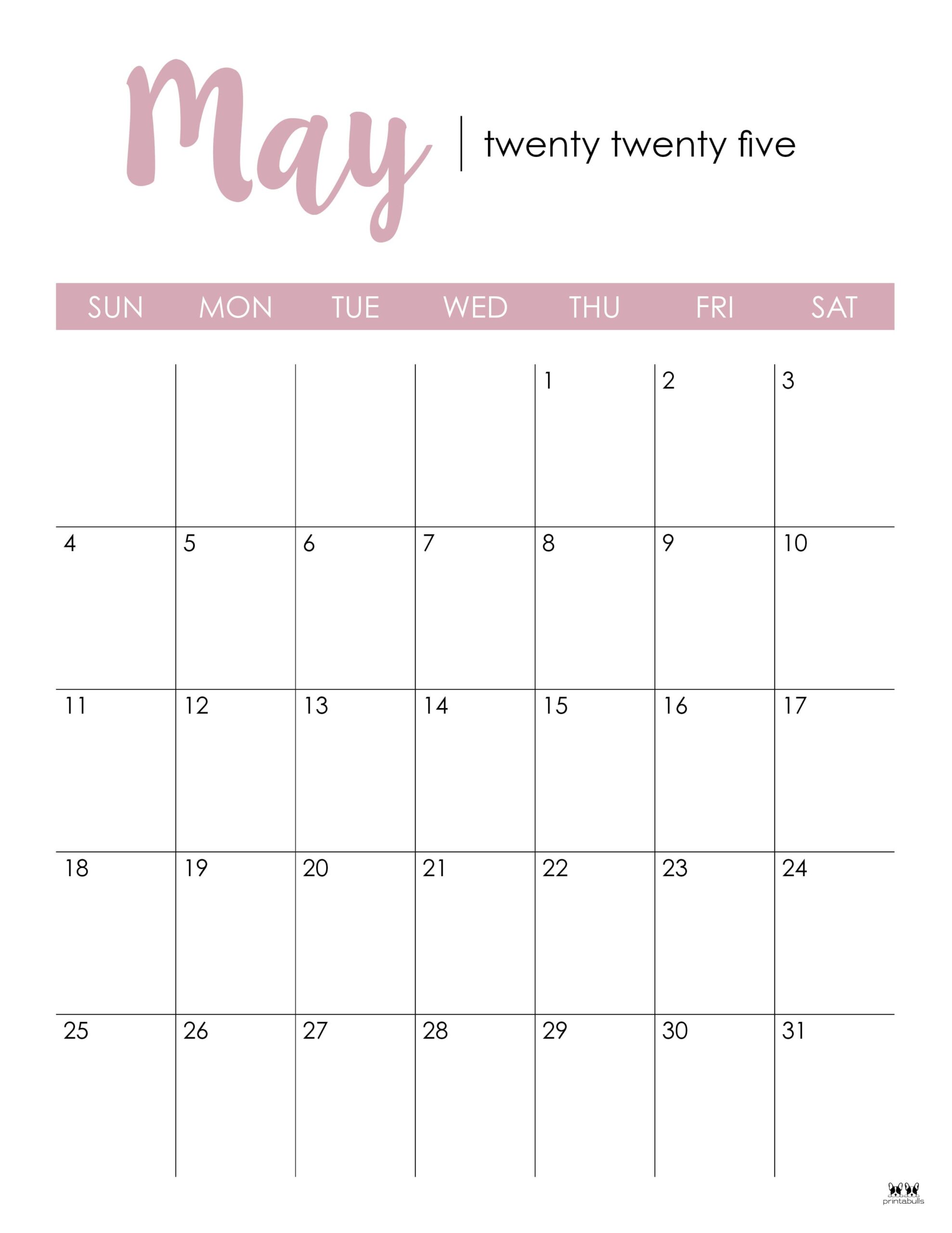 May 2025 Calendars - 107 FREE Printables | Printabulls