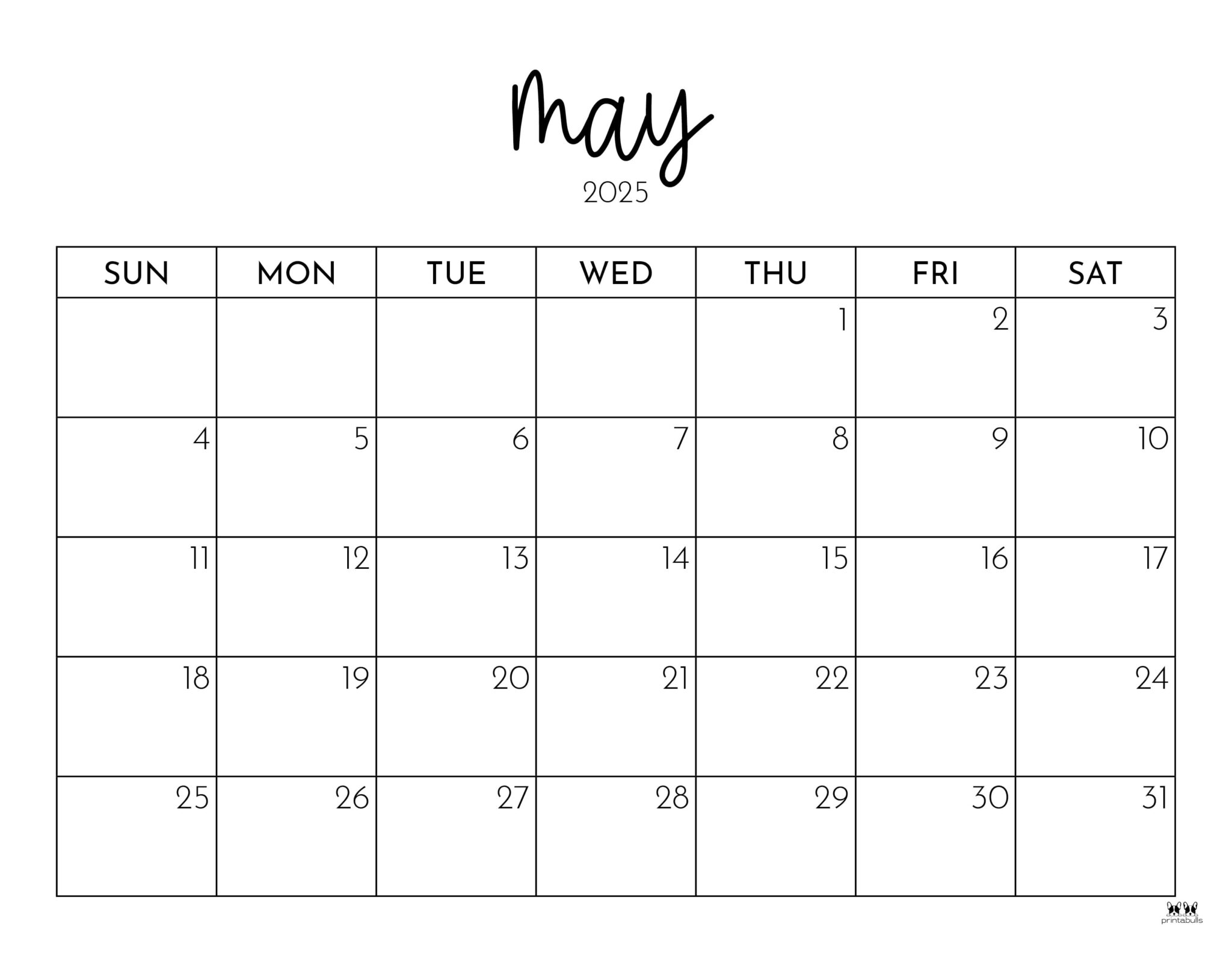 May 2025 Calendars - 107 FREE Printables | Printabulls