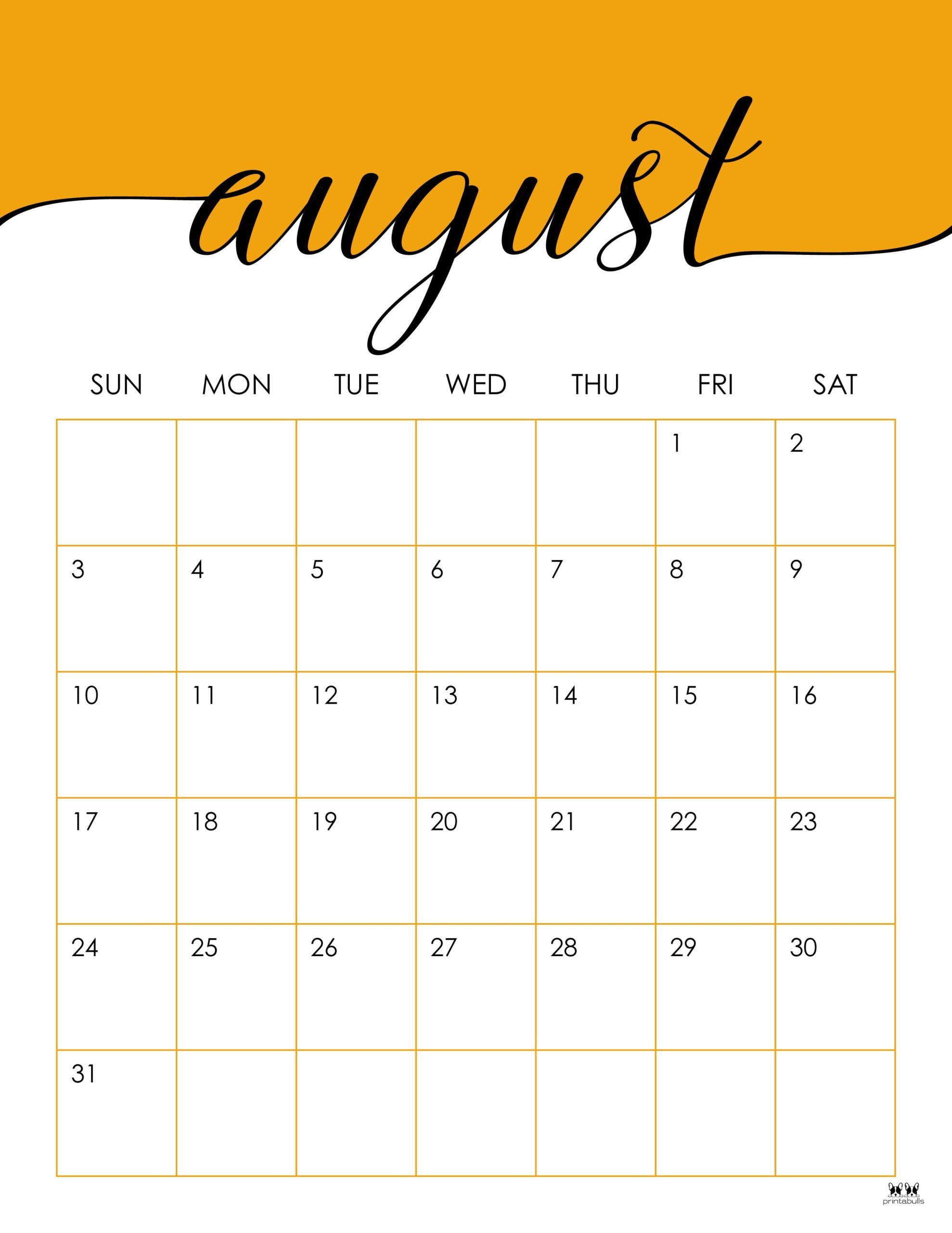 August 2025 Calendars - 107 FREE Printables | Printabulls