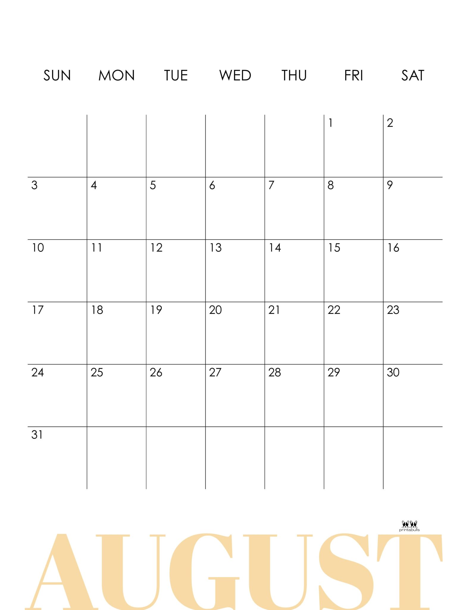 August 2025 Calendars - 107 FREE Printables | Printabulls