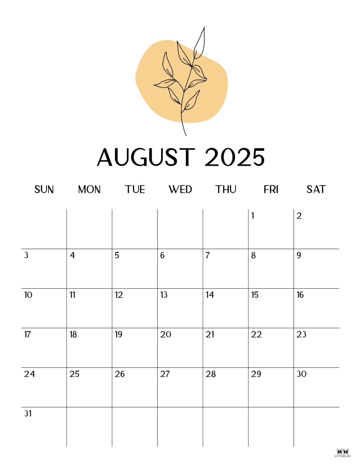 August 2025 Calendars - 107 FREE Printables | Printabulls