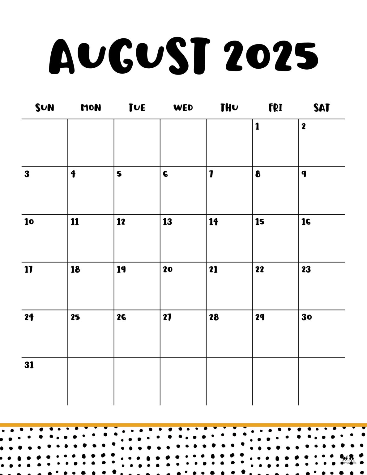 August 2025 Calendars - 107 FREE Printables | Printabulls
