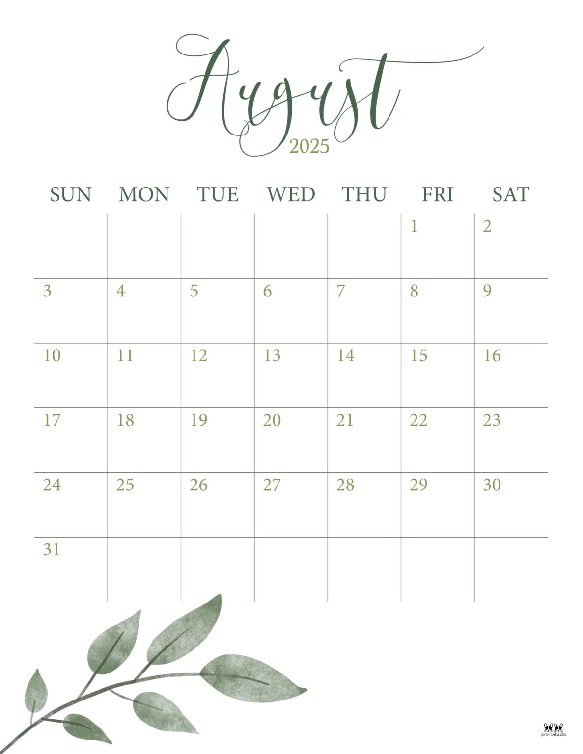 August 2025 Calendars - 107 FREE Printables | Printabulls