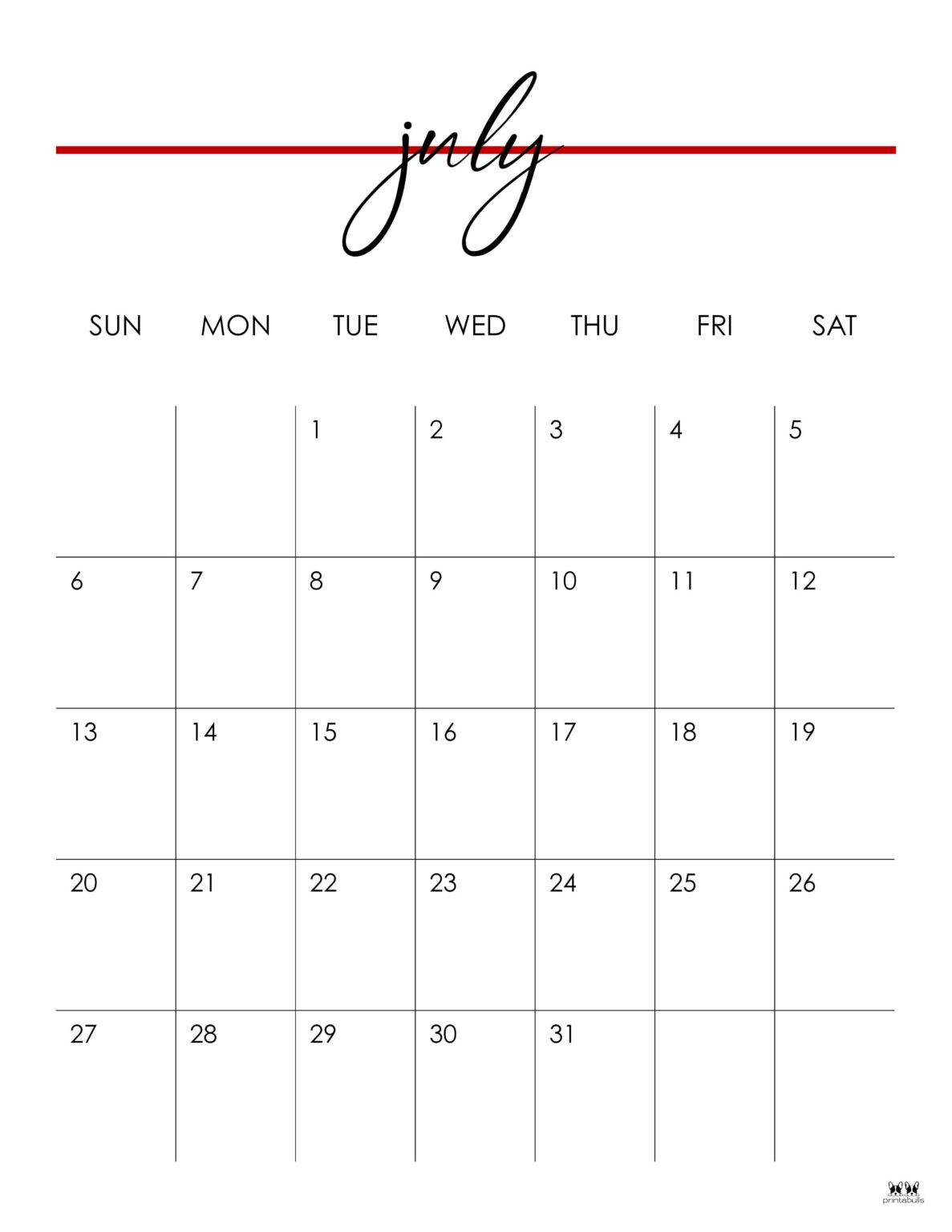 July 2025 Calendars - 107 FREE Printables | Printabulls