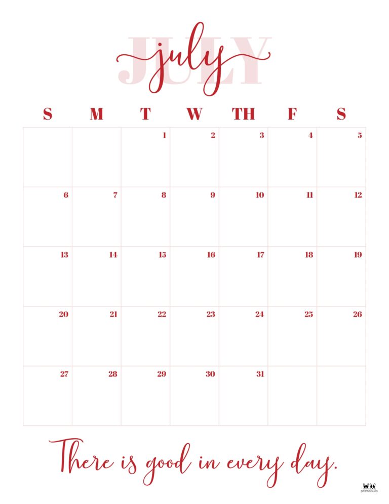 July 2025 Calendars - 107 FREE Printables | Printabulls