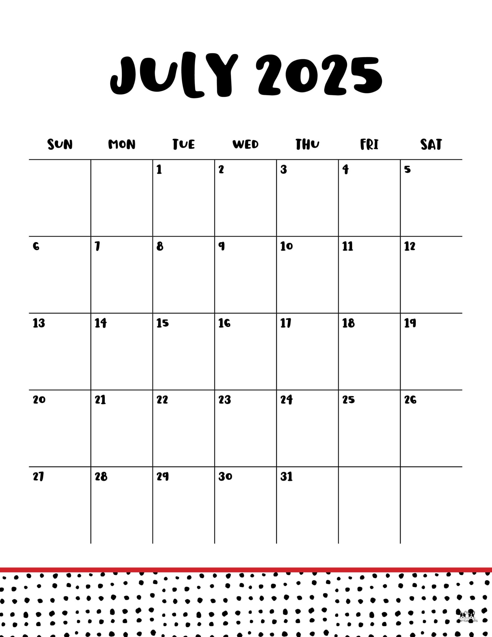 July 2025 Calendars - 107 FREE Printables | Printabulls