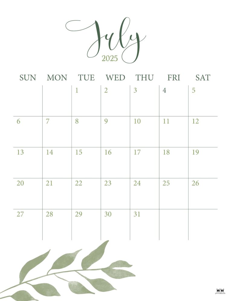 July 2025 Calendars - 107 FREE Printables | Printabulls