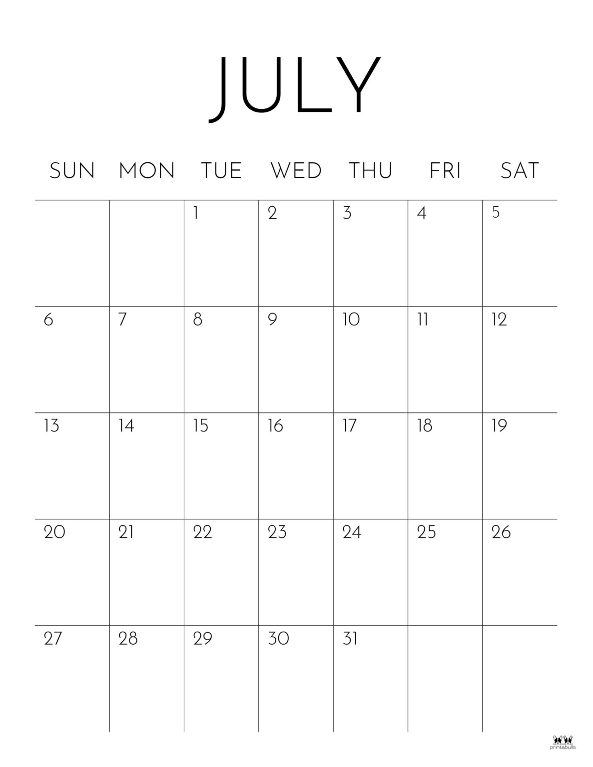 July 2025 Calendars - 107 FREE Printables | Printabulls