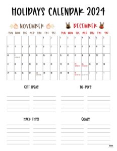 November December 2024 Calendars - 28 Printables - PrintaBulk