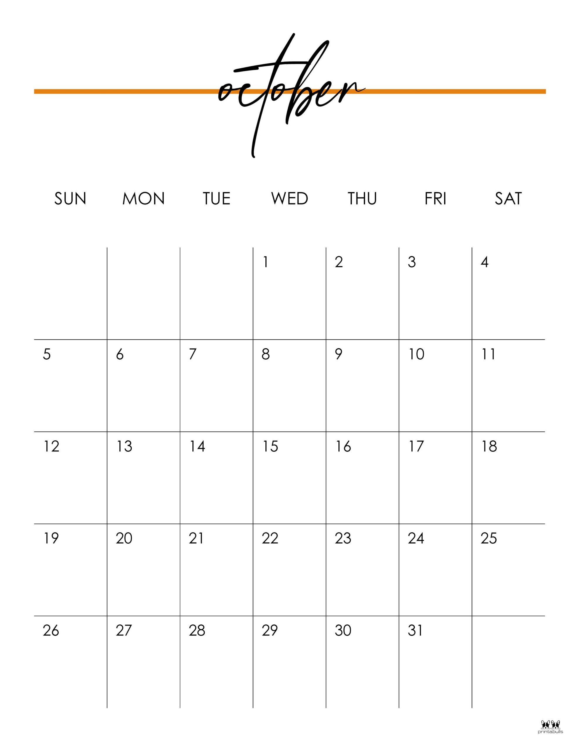 October 2025 Calendars - 107 FREE Printables | Printabulls