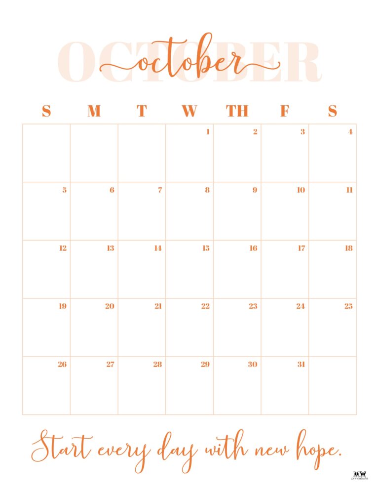 October 2025 Calendars - 107 FREE Printables | Printabulls
