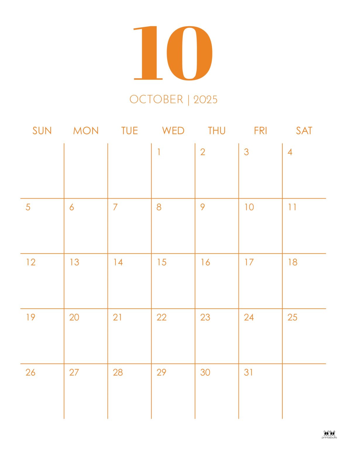 October 2025 Calendars - 107 FREE Printables | Printabulls