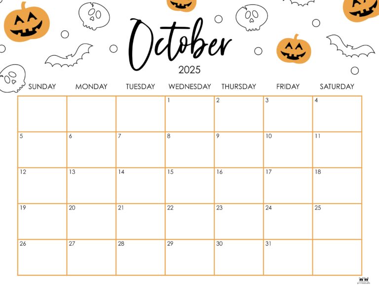 October 2025 Calendars - 107 FREE Printables - PrintaBulk