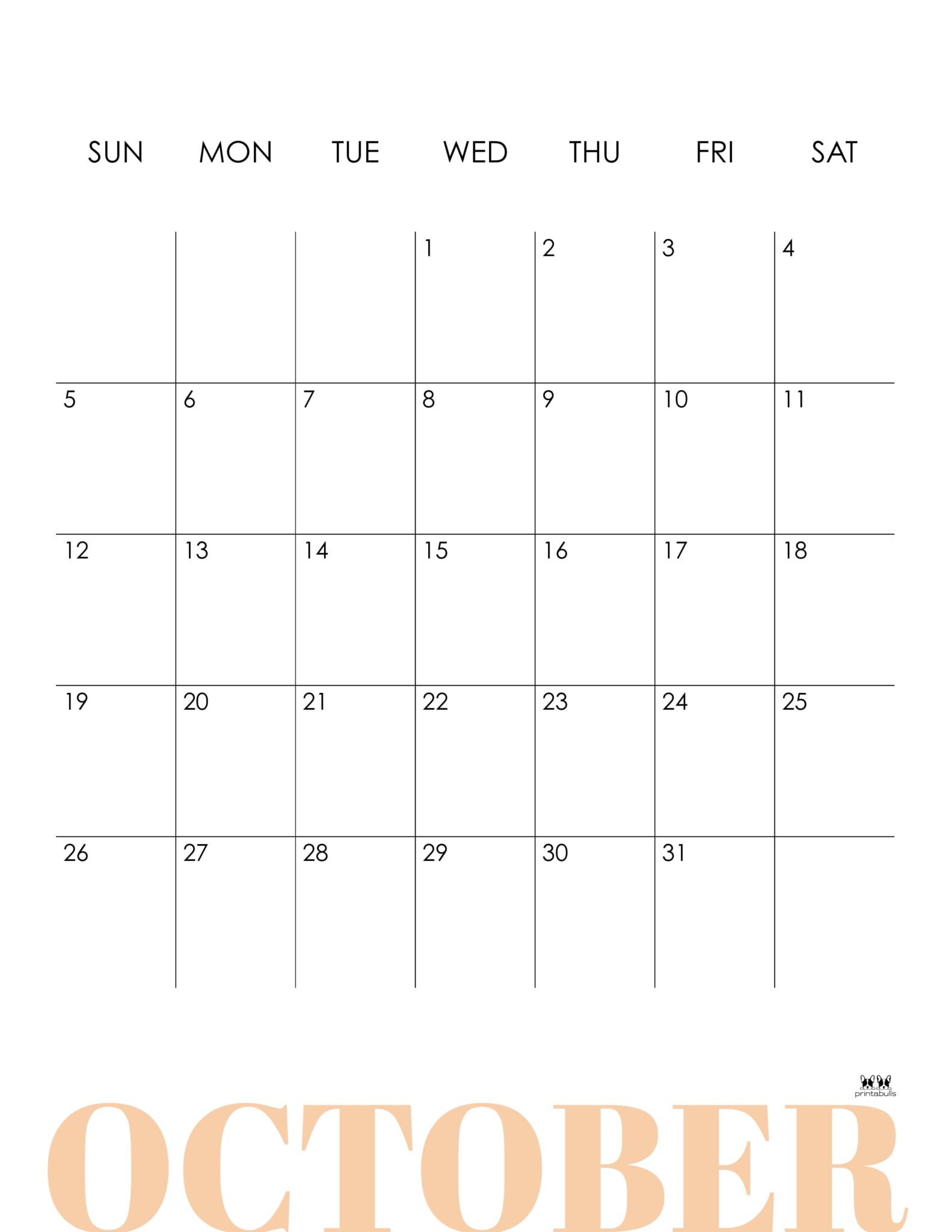 October 2025 Calendars - 107 FREE Printables | Printabulls
