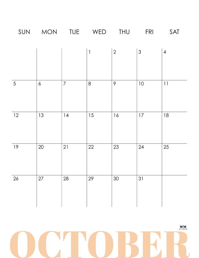 October 2025 Calendars - 107 FREE Printables | Printabulls