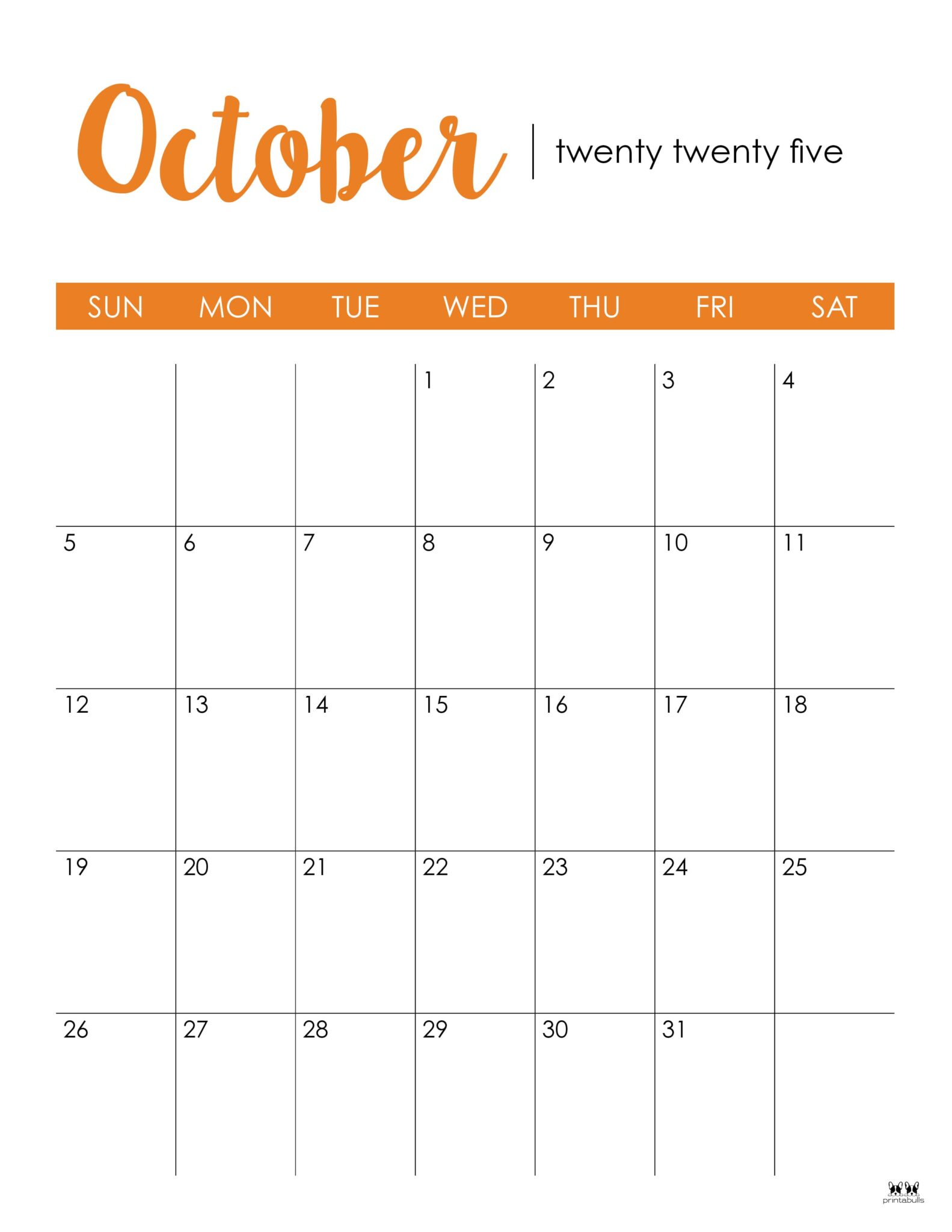 October 2025 Calendars - 107 FREE Printables | Printabulls