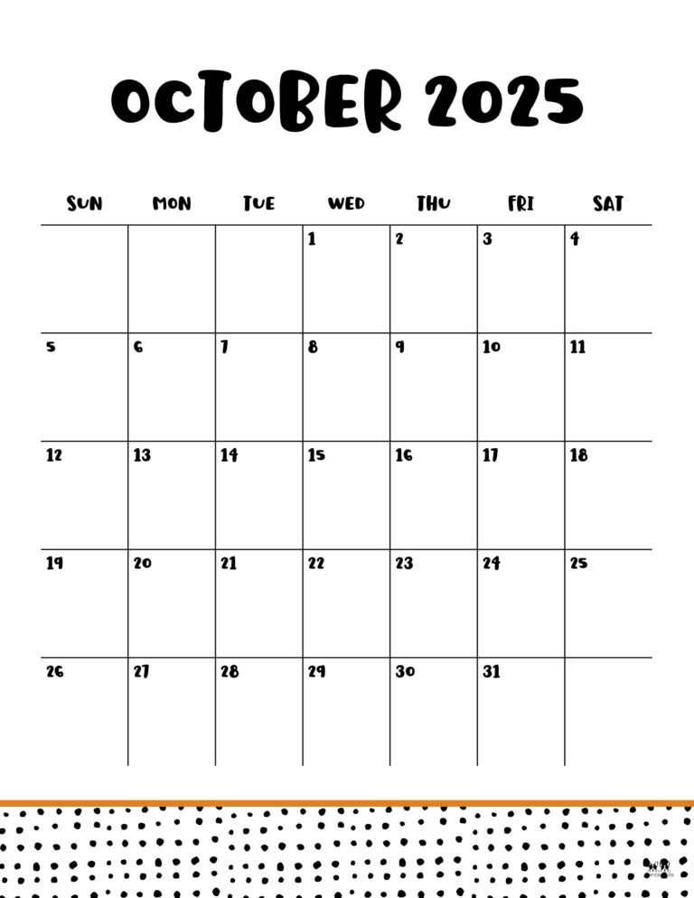 October 2025 Calendars - 107 FREE Printables | Printabulls