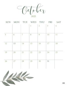 October 2025 Calendars - 107 FREE Printables | Printabulls