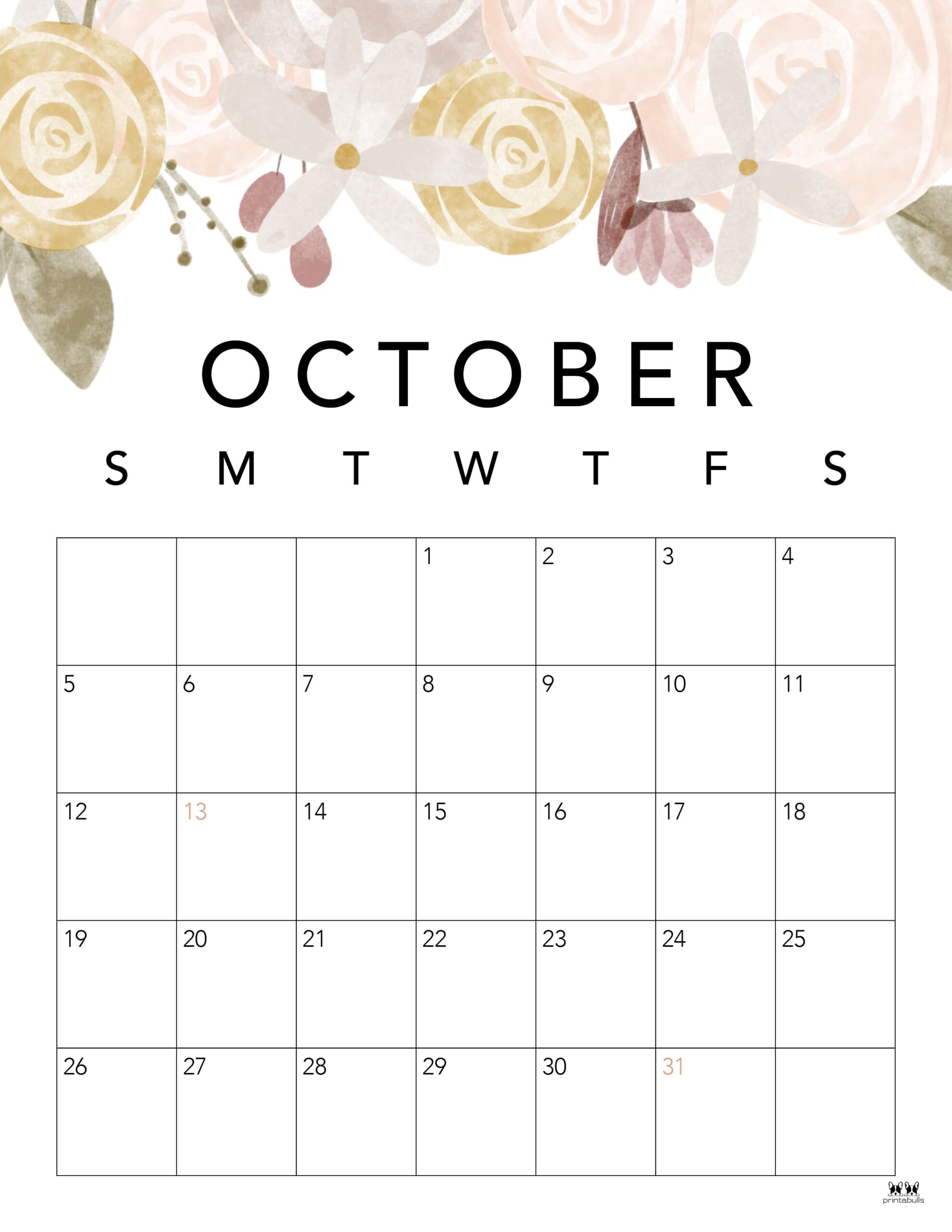 October 2025 Calendars - 107 FREE Printables | Printabulls