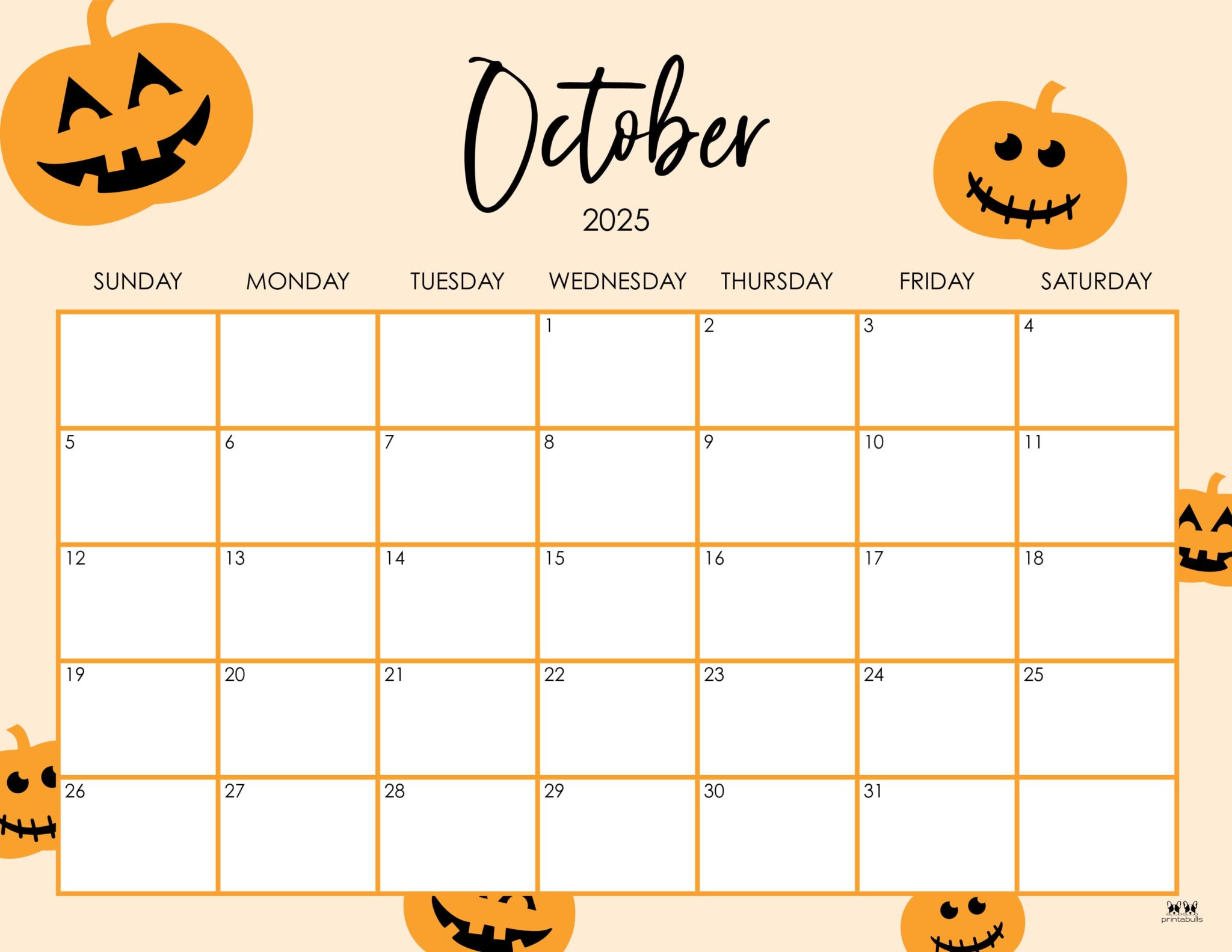October 2025 Calendars - 107 FREE Printables | Printabulls