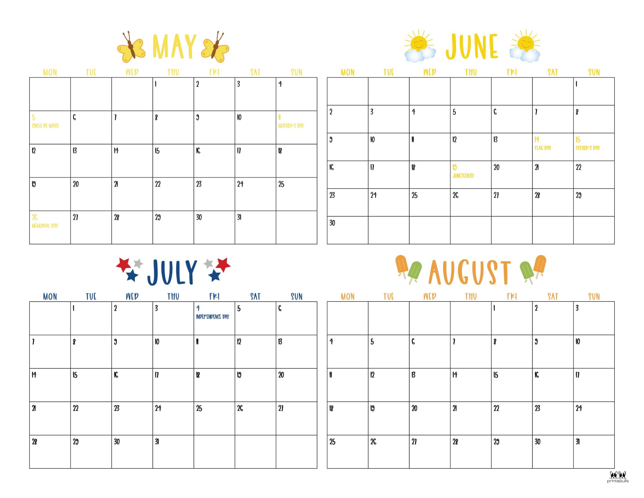 2025 Four Month Calendars - 31 FREE Printables | Printabulls