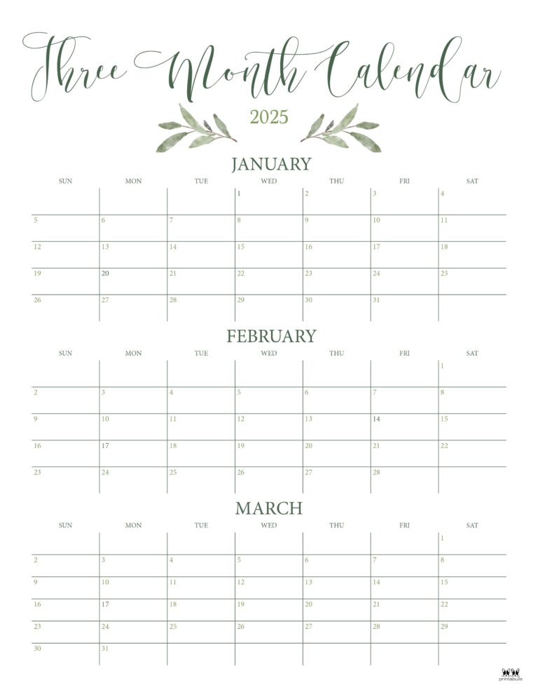 2025 Three Month/Quarterly Calendars - 36 FREE Cals | Printabulls