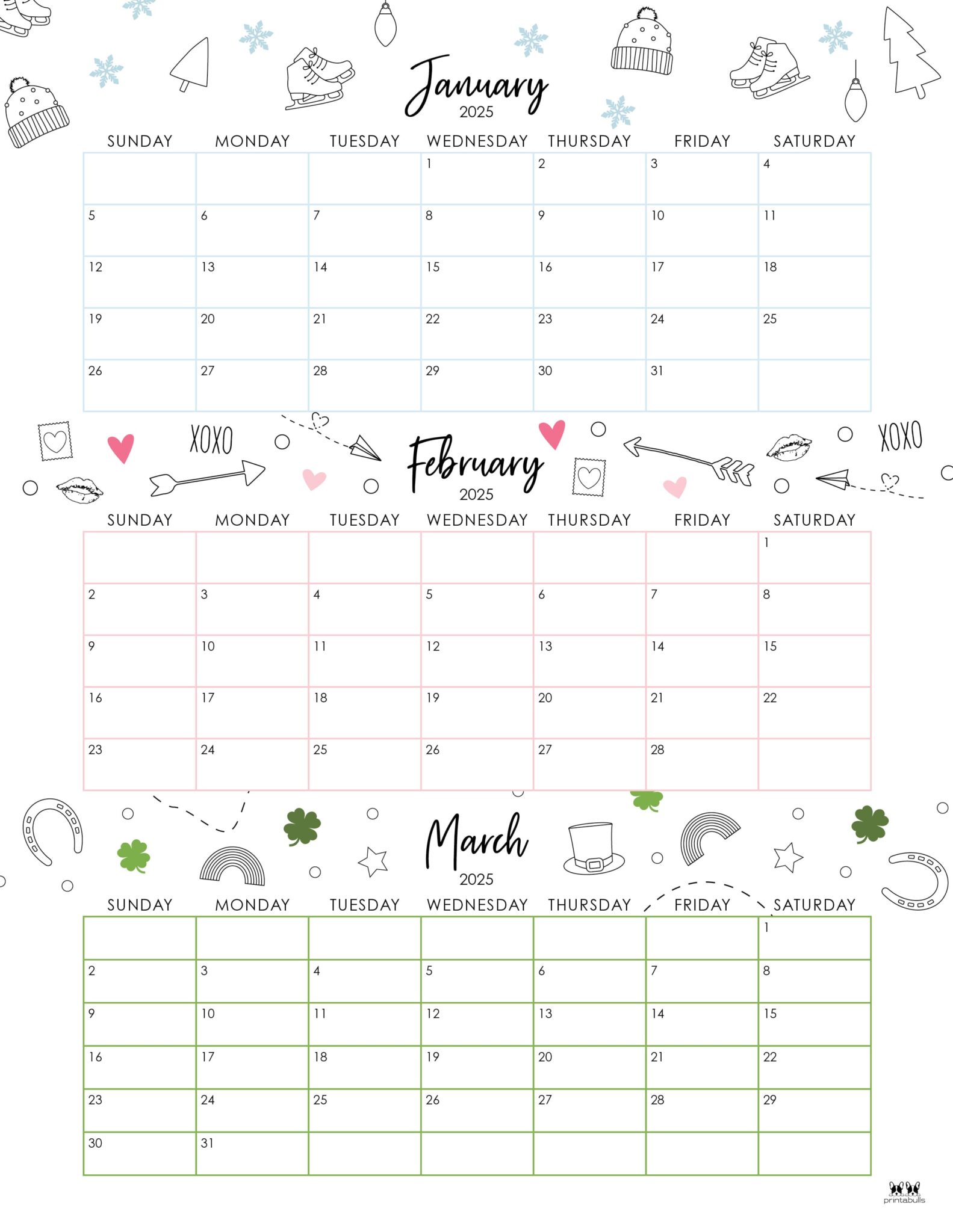 2025 Three Month/Quarterly Calendars - 36 FREE Cals | Printabulls