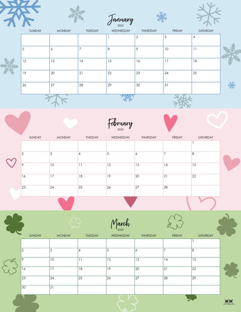 2025 Three Month/Quarterly Calendars - 36 FREE Cals | Printabulls