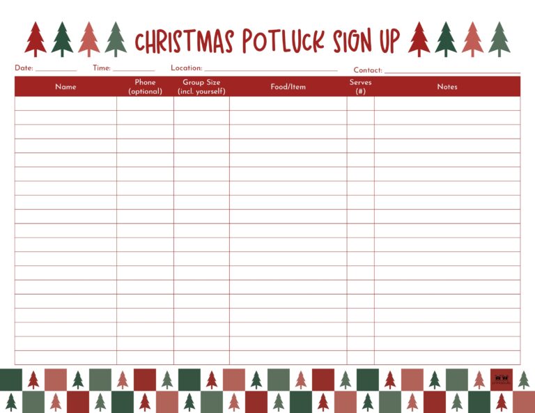 Potluck Sign Up Sheets - 74 FREE Sheets | Printabulls